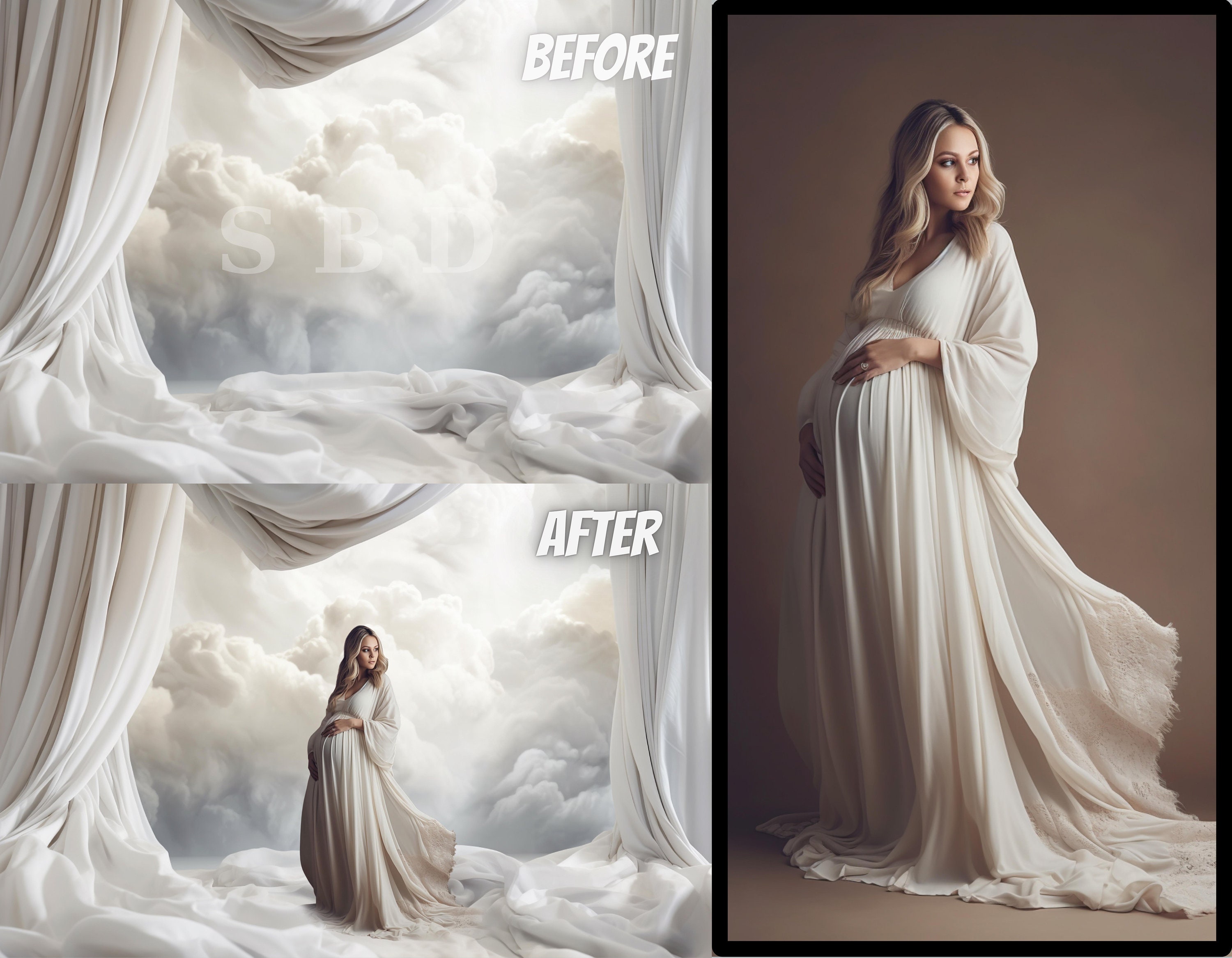 14X White Flowy Fabric Backdrop Overlays, Silk Digital Backdrops ...