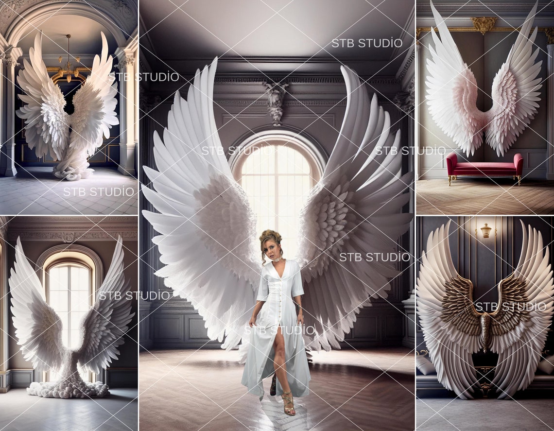 35x HD White Angel Wing Backdrop Overlays, Angel Wings Digital ...