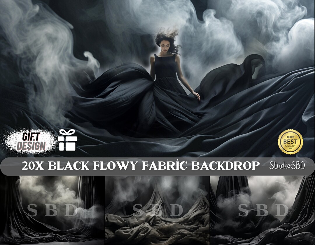 20X Black Flowy Fabric Backdrop Overlays, Silk Digital Backdrops ...