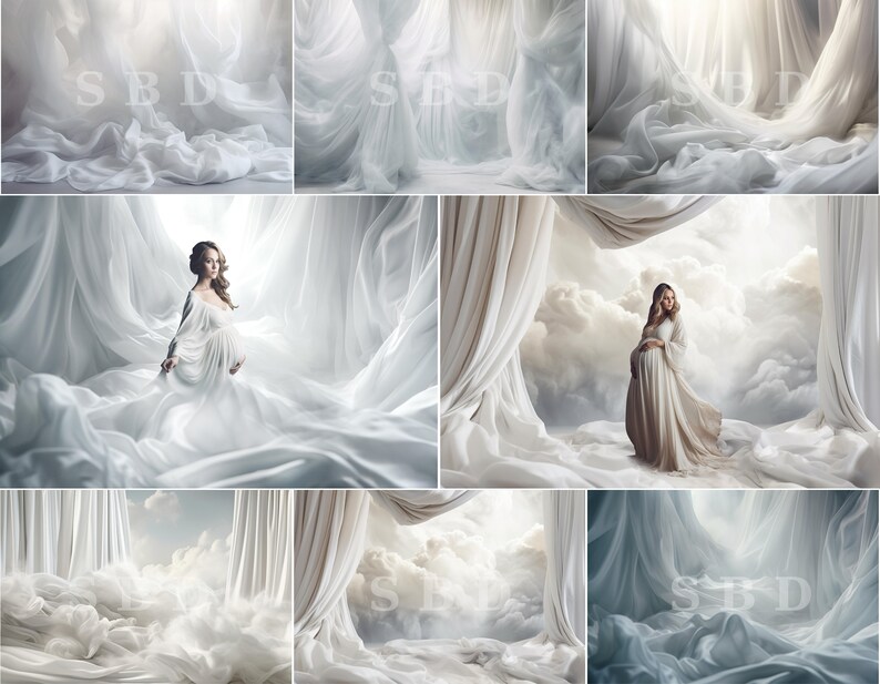 14X White Flowy Fabric Backdrop Overlays, Silk Digital Backdrops ...