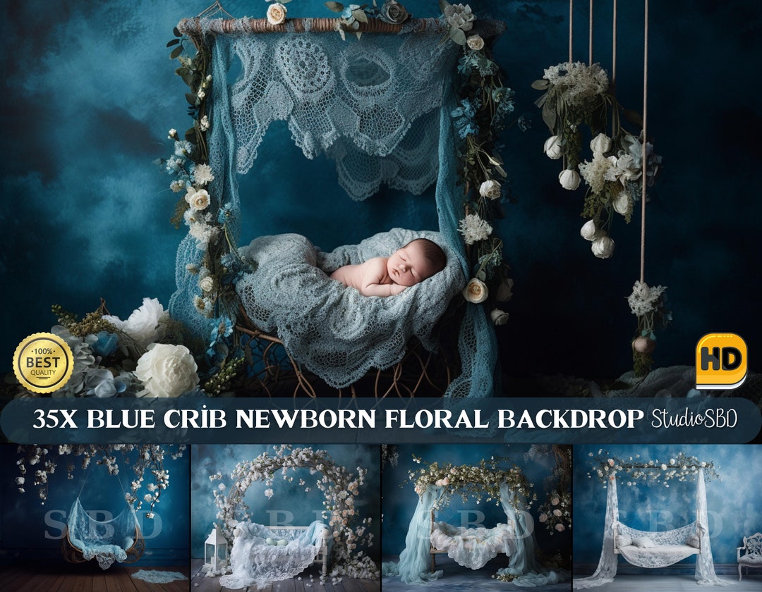HD Blue Floral Crib Newborn Backdrop (digital Download) - Etsy