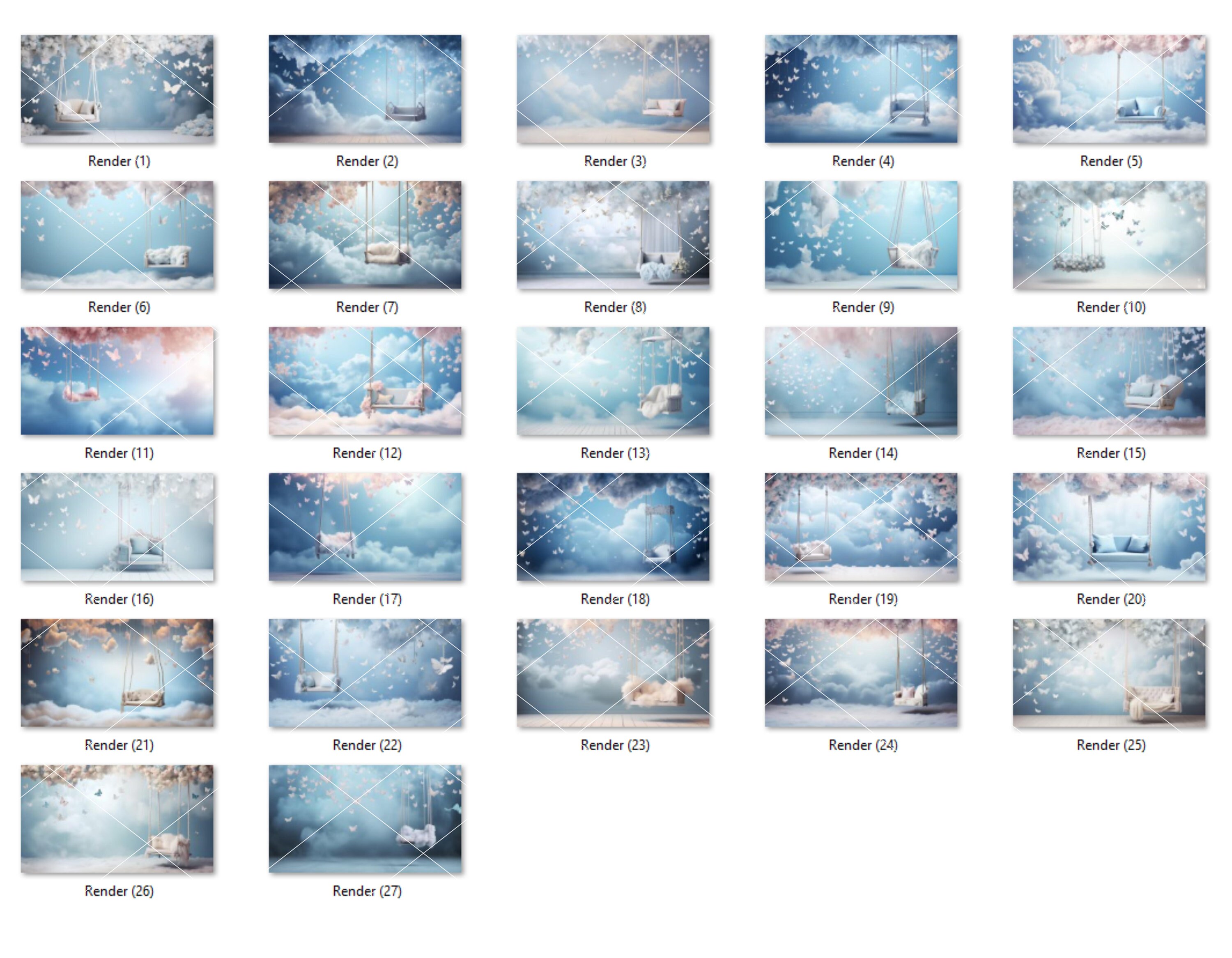 27x HD Blue Dreamy Swing Backdrop, Newborn Floral, Fine Art Textures ...