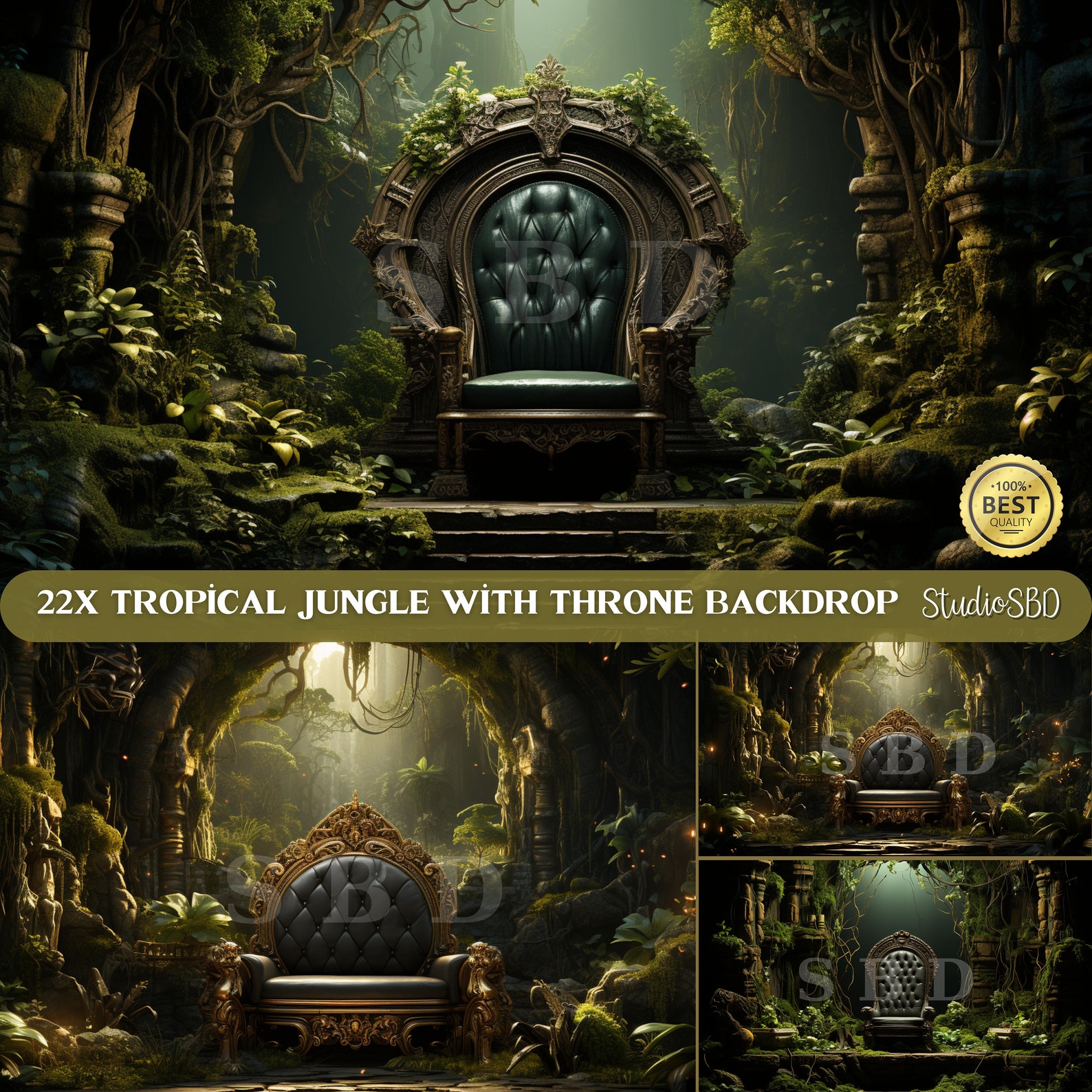 22x Tropical Jungle With Throne Backdrop, Maternity Backdrop Overlays ...