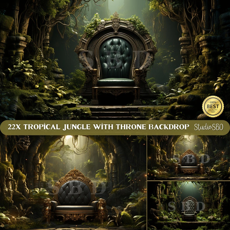 22x Tropical Jungle With Throne Backdrop, Maternity Backdrop Overlays ...