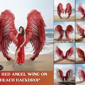 32x Red Angel Wing on Beach, Angel Wings Digital Backgrounds, Outdoor ...