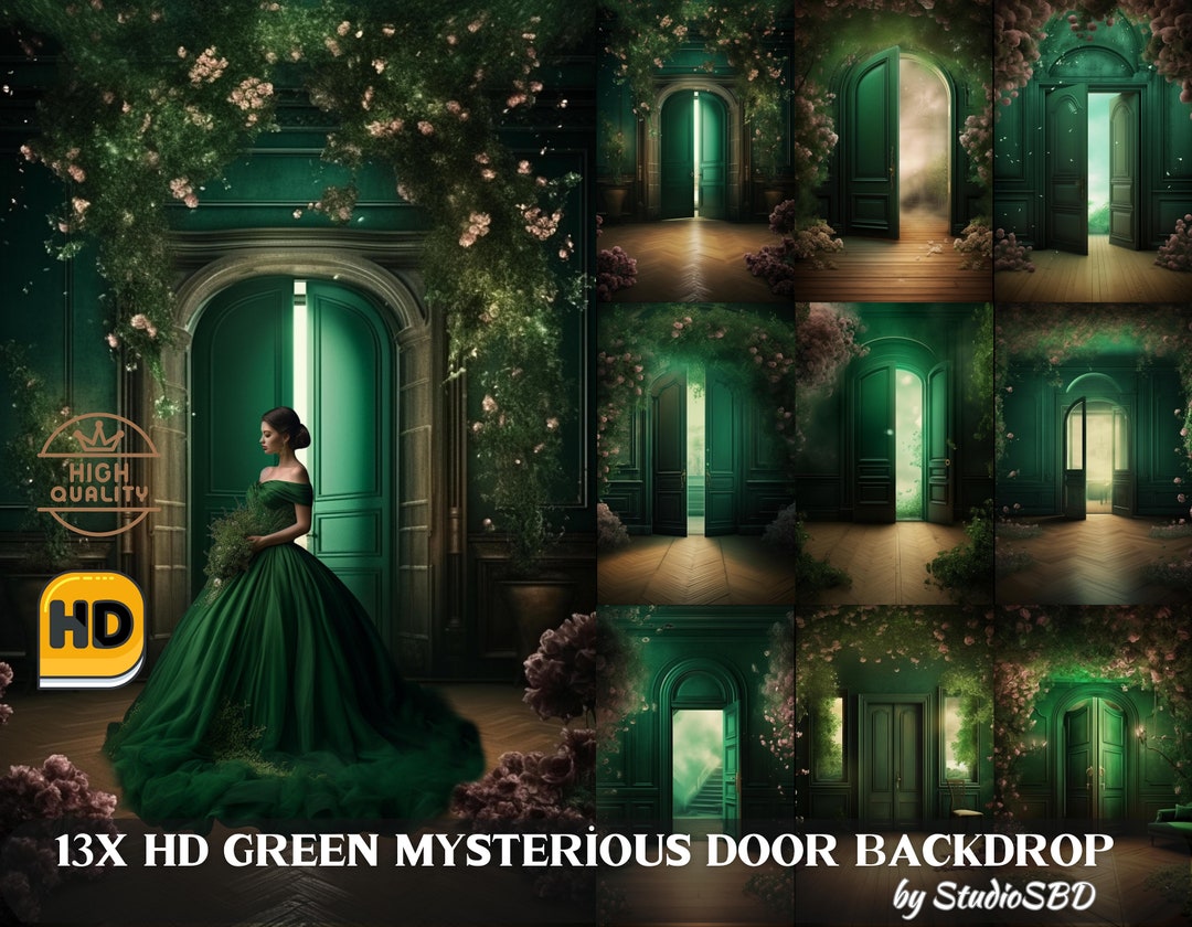 Green Mysterious Door Digital Backdrop: Fine Art Floral Textures ...