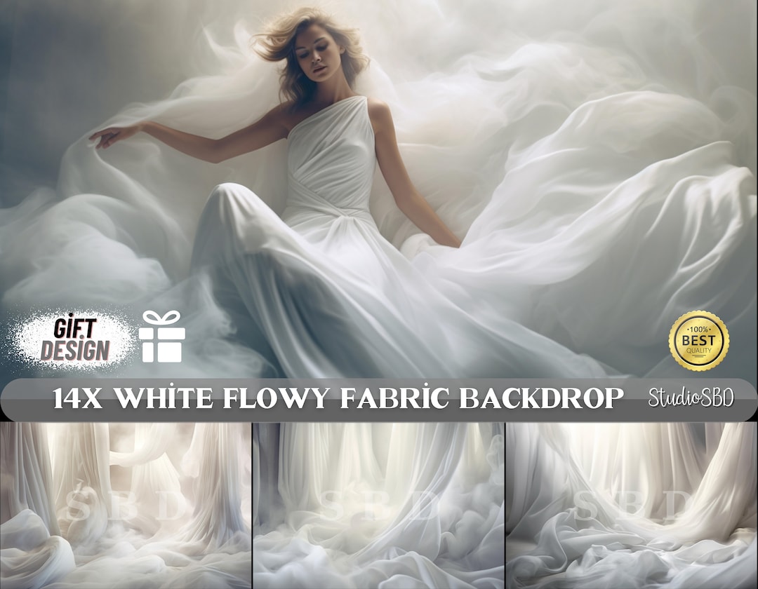 14X White Flowy Fabric Backdrop Overlays, Silk Digital Backdrops ...