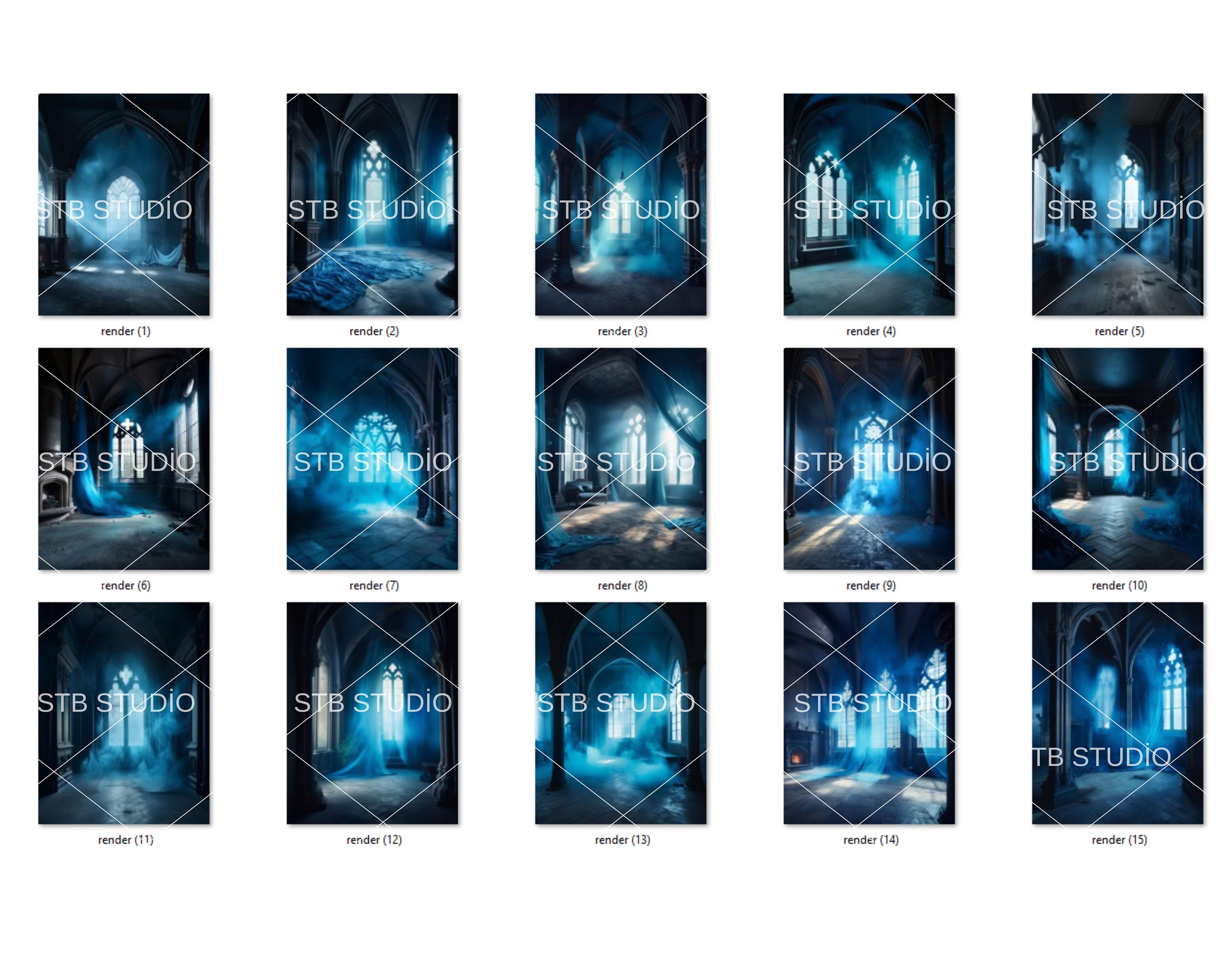15x Blue Gothic Architecture Backdrop, Fine Art Textures, Floral ...