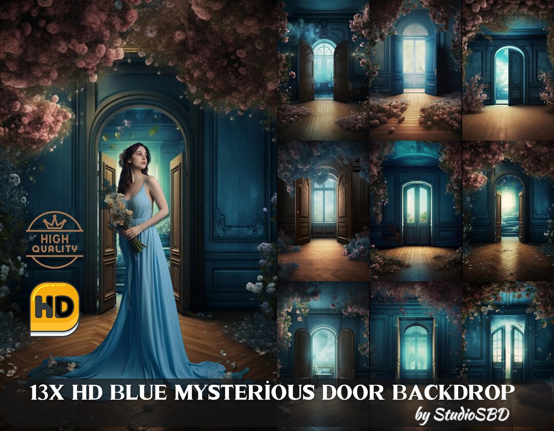 Blue Mysterious Door Digital Backdrop: Fine Art Floral Textures ...