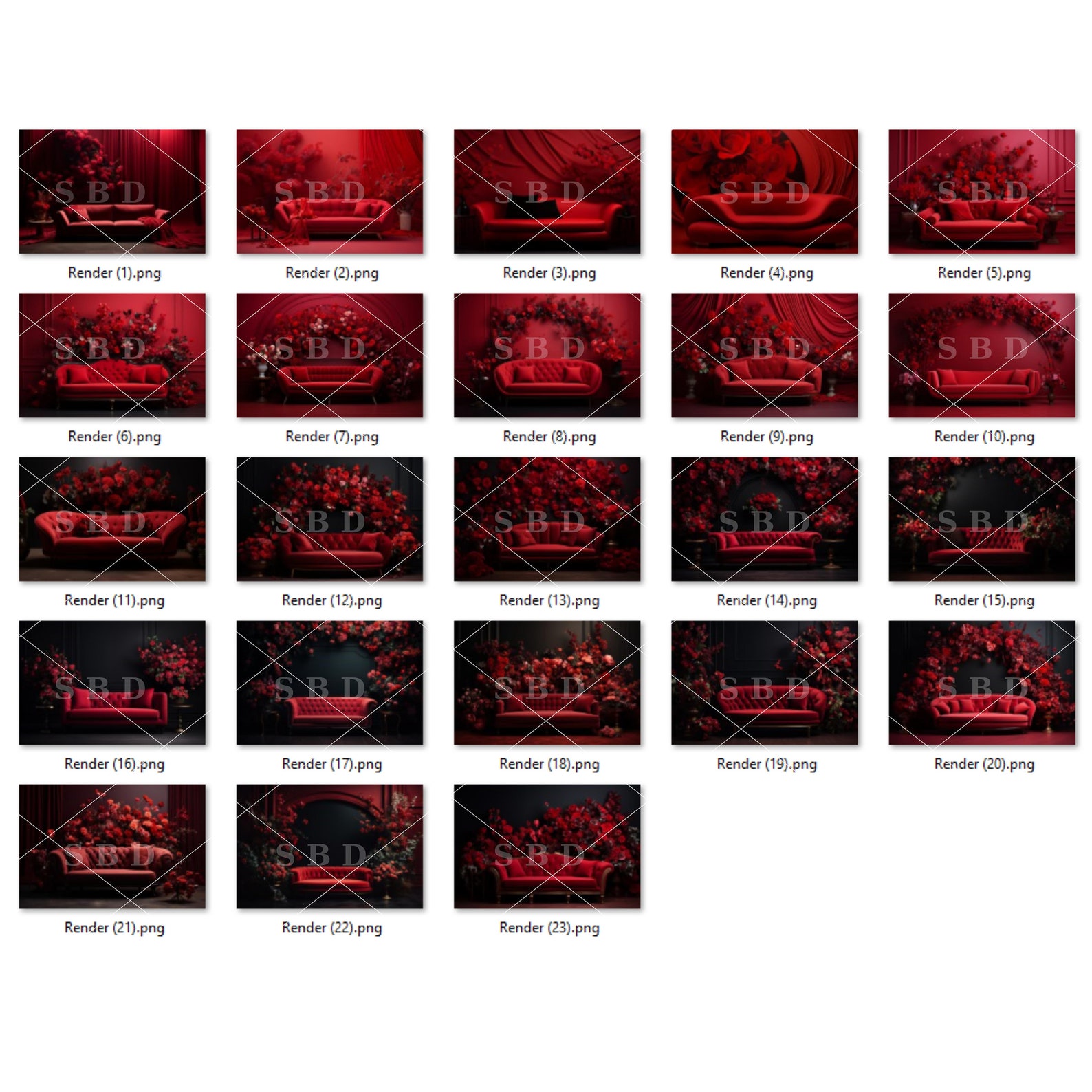 23x Red Sofa Floral Backdrop, Maternity Backdrop Overlays, Studio ...