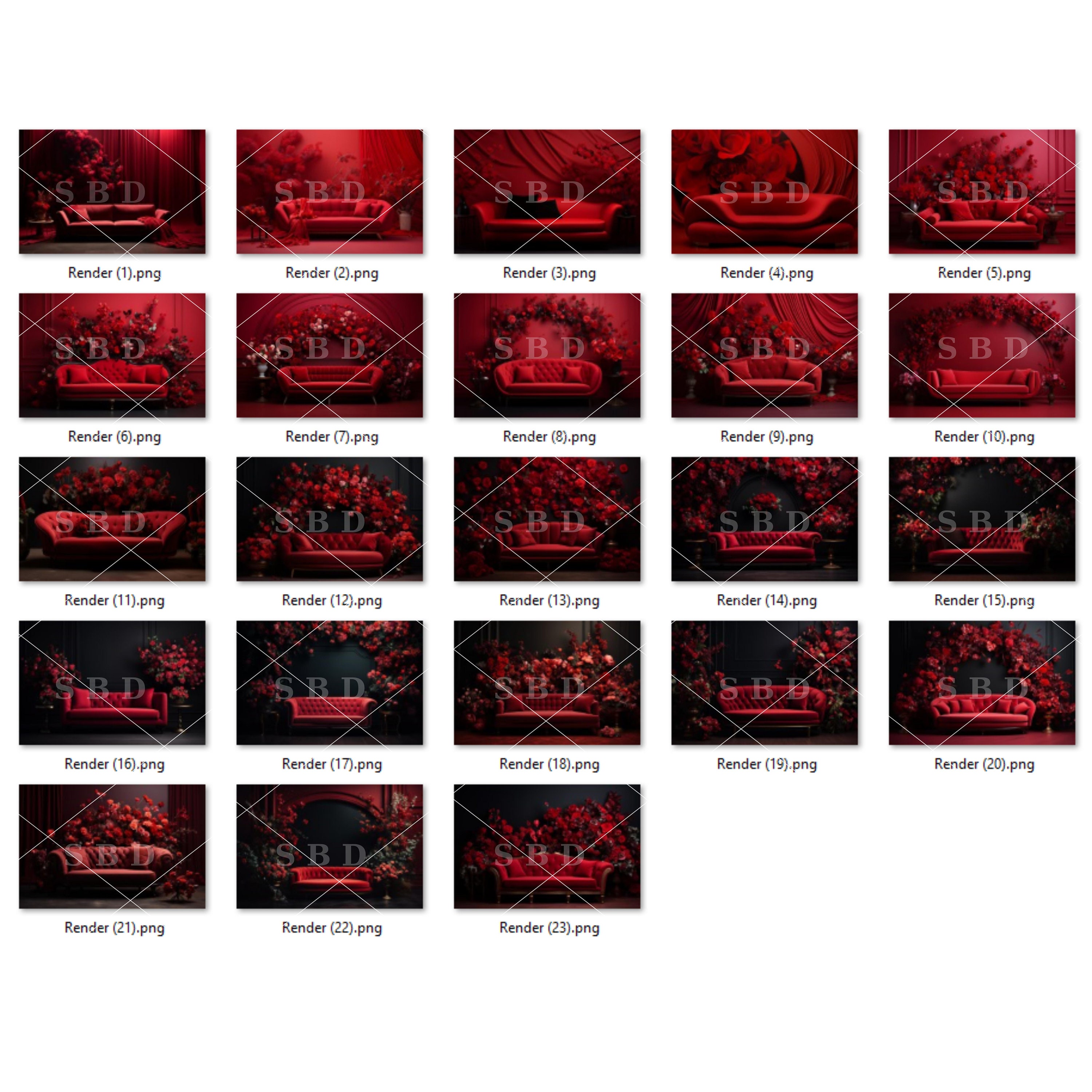 23x Red Sofa Floral Backdrop, Maternity Backdrop Overlays, Studio ...