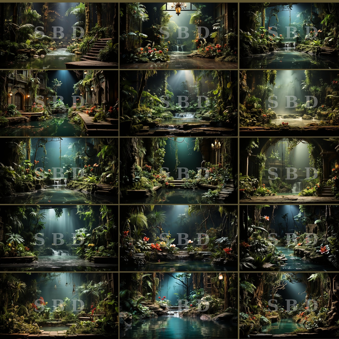 26x Tropical Jungle With Waterfall Backdrop, Maternity Backdrop ...