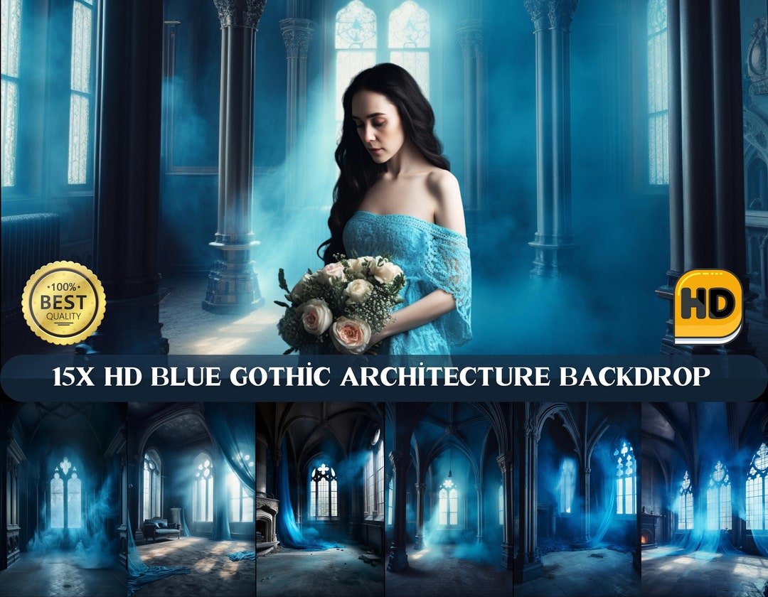 15x Blue Gothic Architecture Backdrop, Fine Art Textures, Floral ...