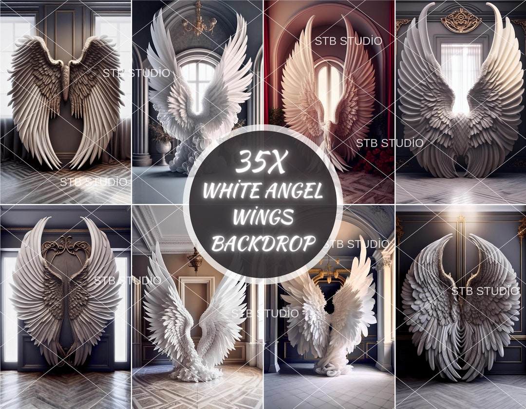 35x HD White Angel Wing Backdrop Overlays, Angel Wings Digital ...