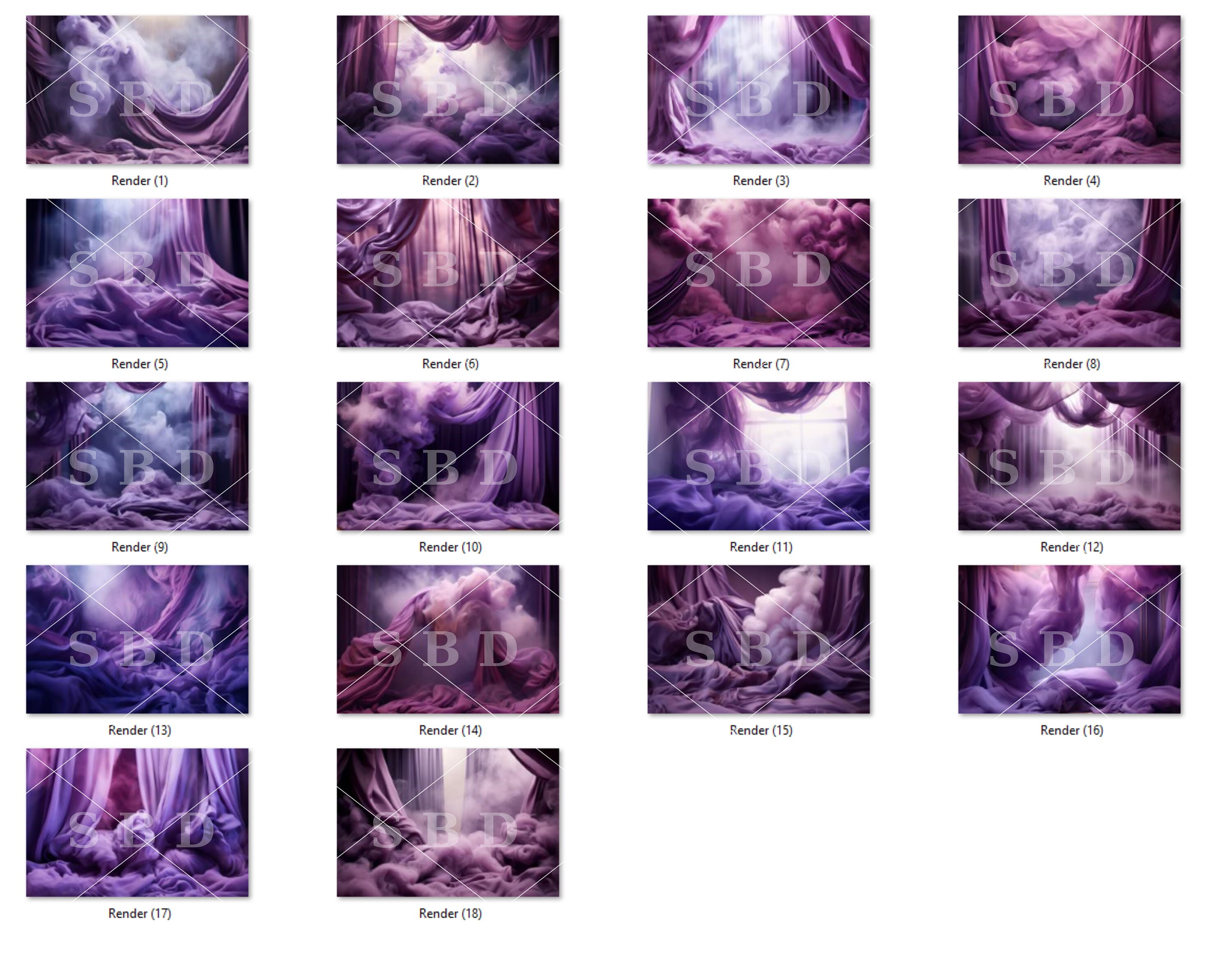 18 Puprle Flowy Fabric Backdrop Overlays, Silk Digital Backdrops ...