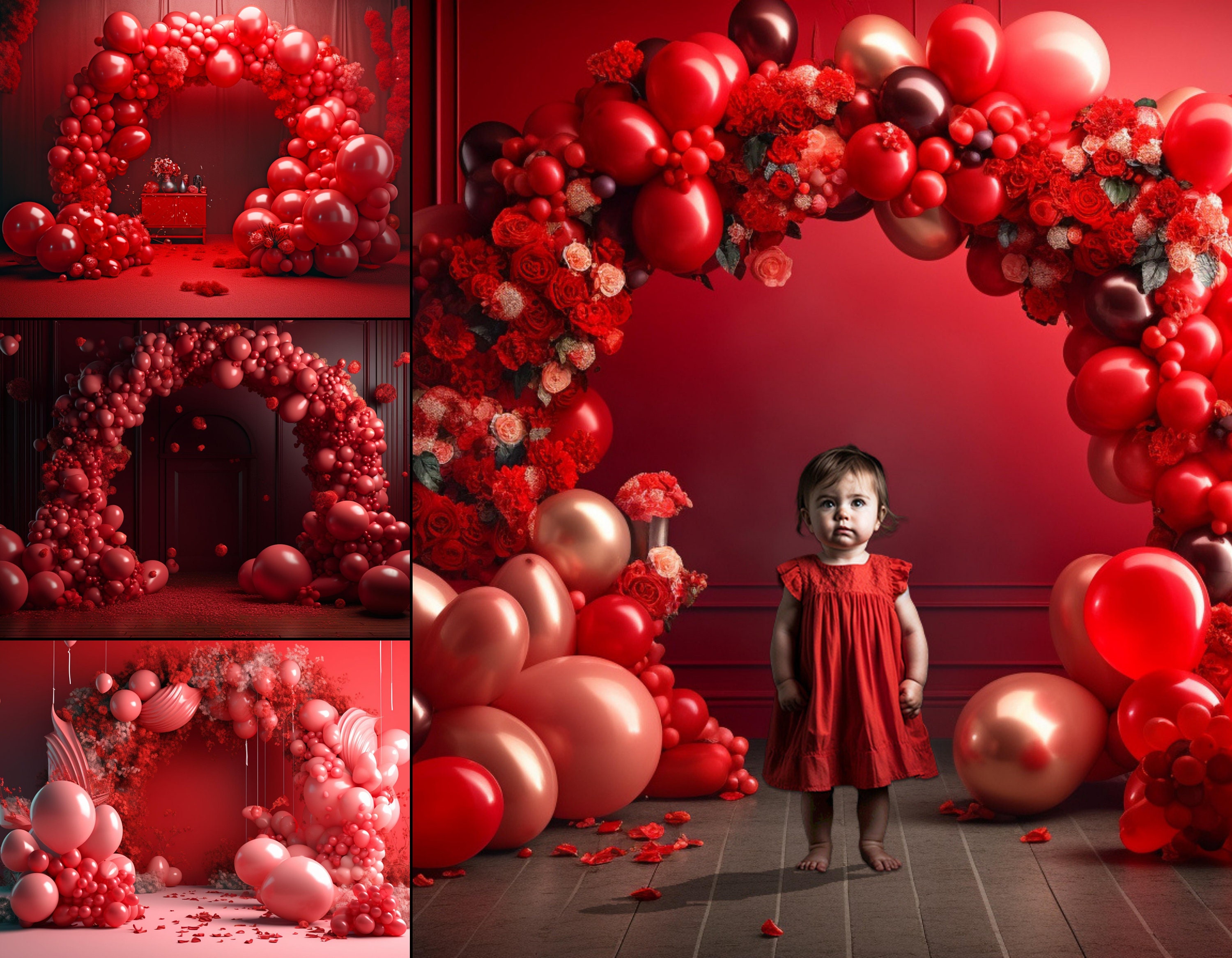 20x HD Red Balloon Arch Backdrop, Birthday Backdrops, Fine Art Digital ...
