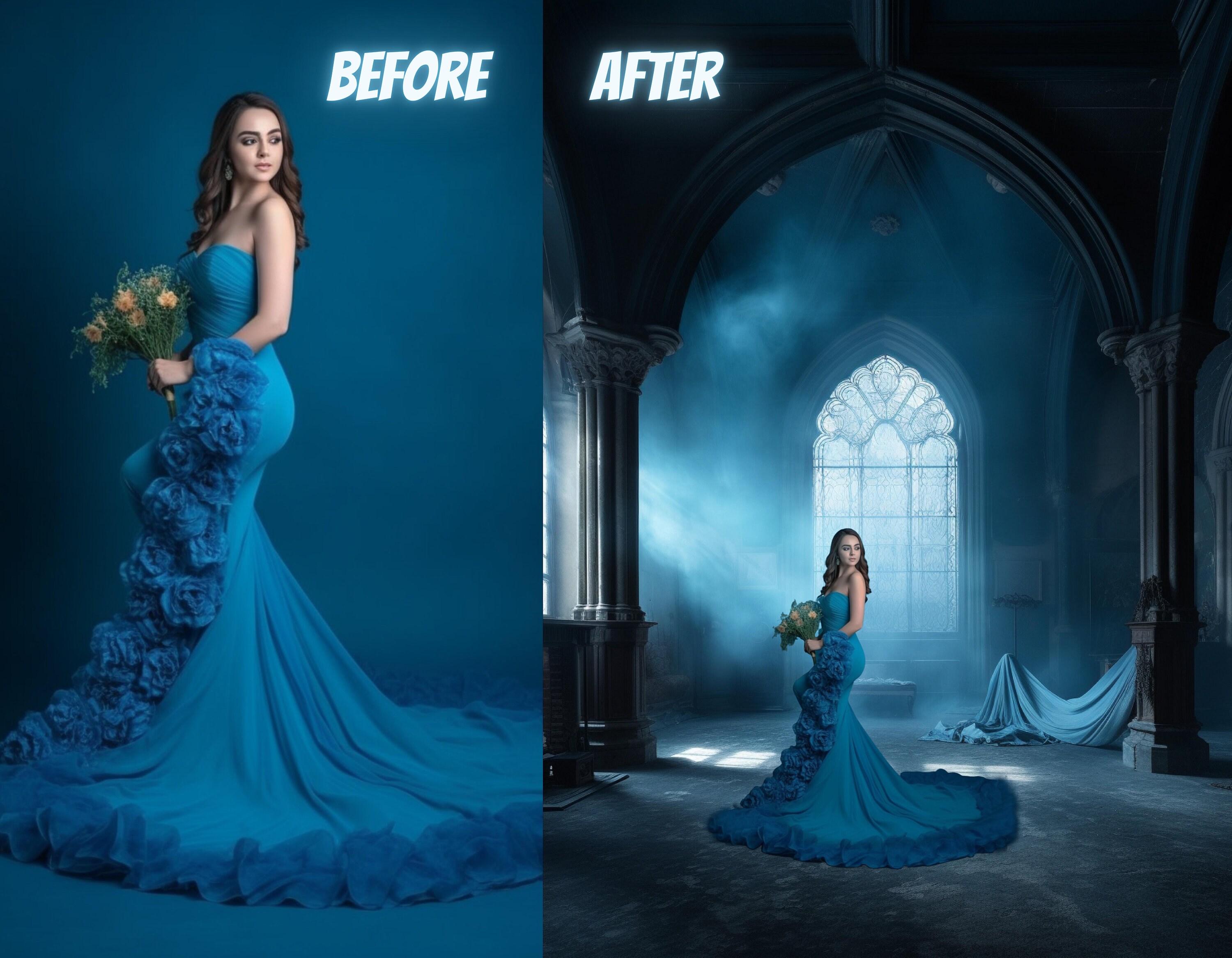 15x Blue Gothic Architecture Backdrop, Fine Art Textures, Floral ...