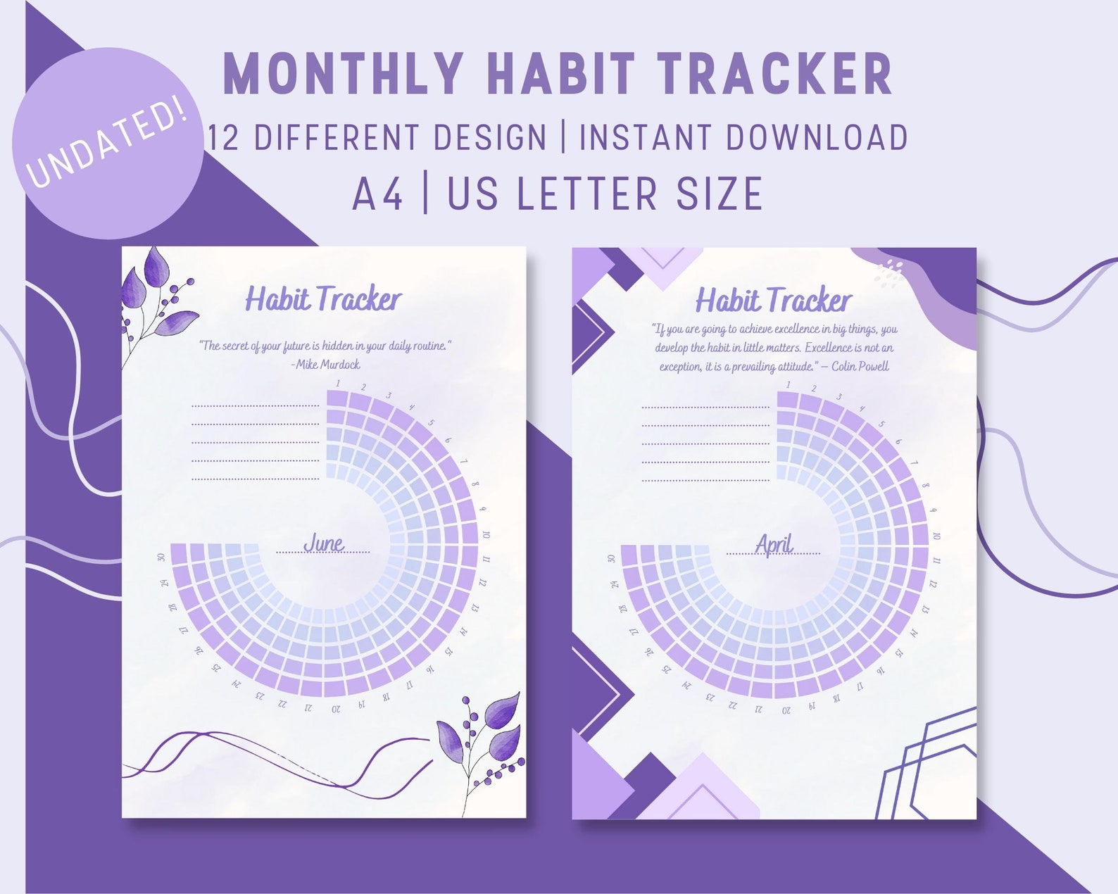 Digital Habit Tracker Printable PDF in Sizes A4 and US Letter Purple ...