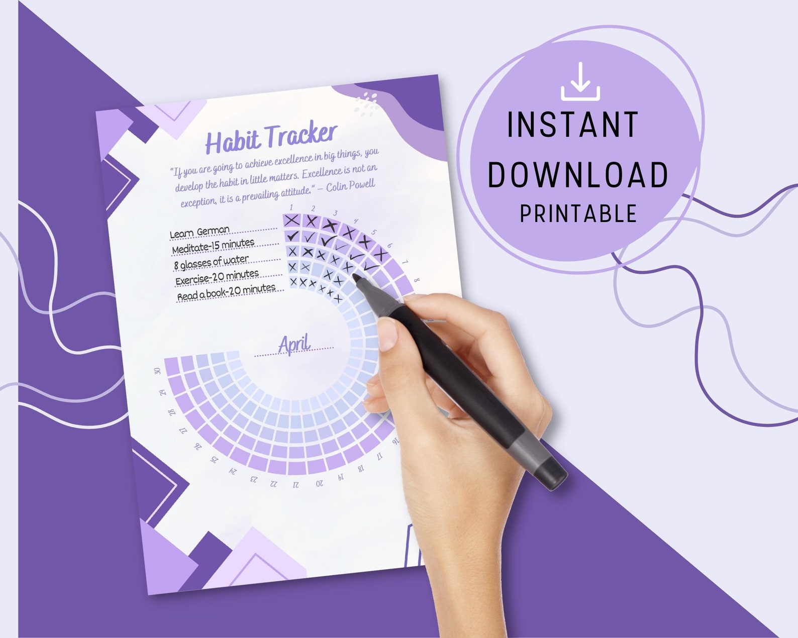 Digital Habit Tracker Printable PDF in Sizes A4 and US Letter Purple ...
