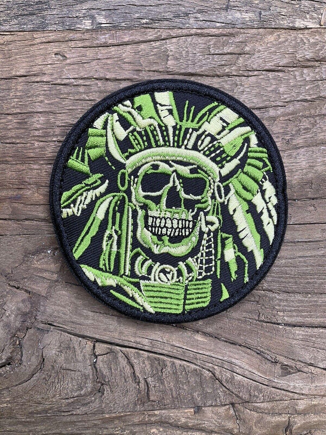 Embroided Patch Indian Chief Warrior Skull Tribal Fighter Hook & Loop ...