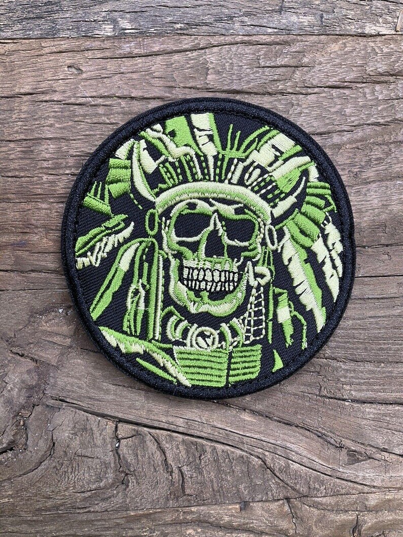 Embroided Patch Indian Chief Warrior Skull Tribal Fighter Hook & Loop ...