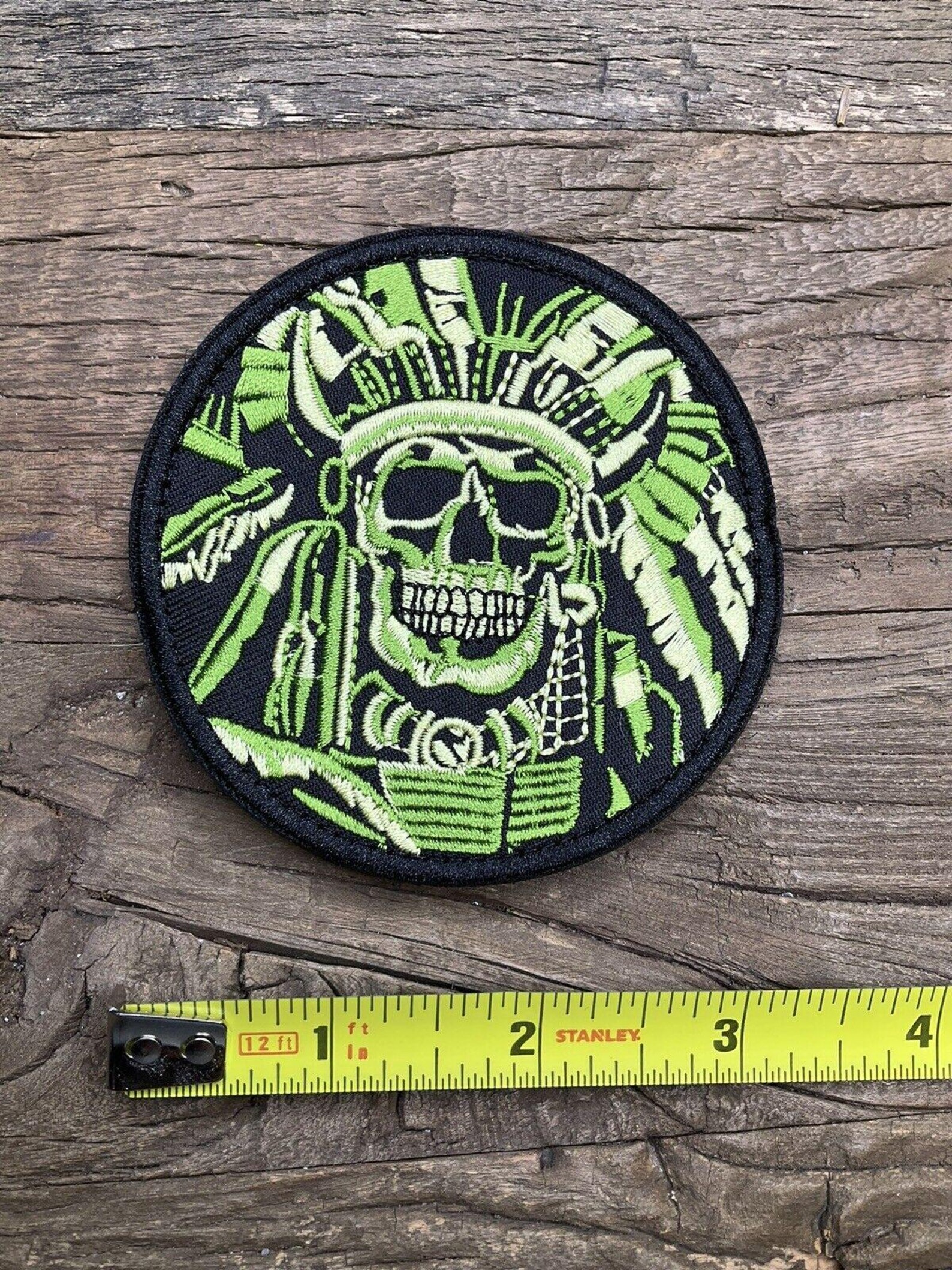 Embroided Patch Indian Chief Warrior Skull Tribal Fighter Hook & Loop ...