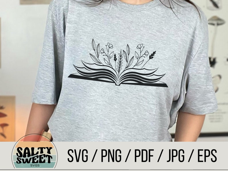 Book With Flowers SVG Digital Download Floral Book Lover - Etsy