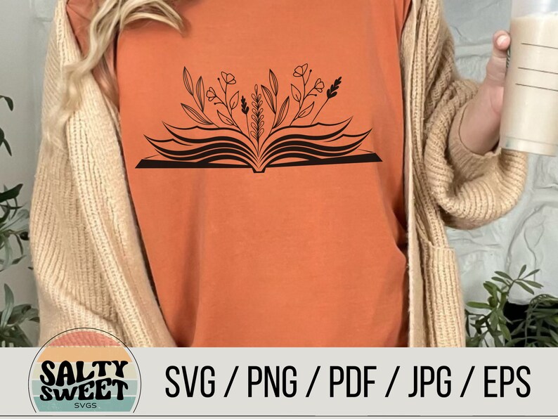 Book With Flowers SVG Digital Download Floral Book Lover - Etsy