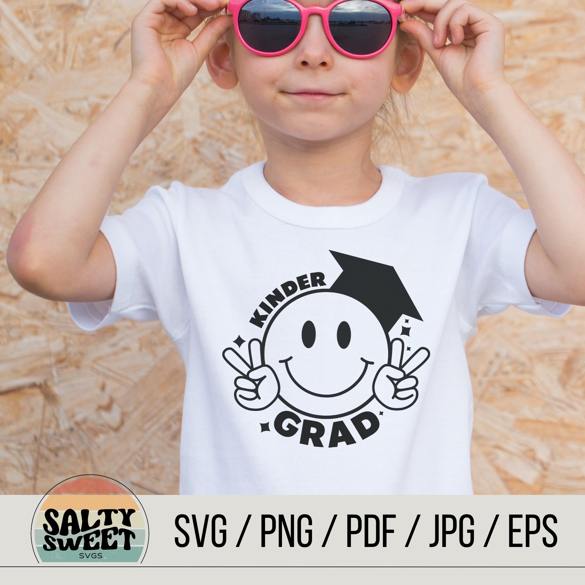 Kinder Grad SVG – Smiley Face Peace Sign, Graduation Cap (digital ...