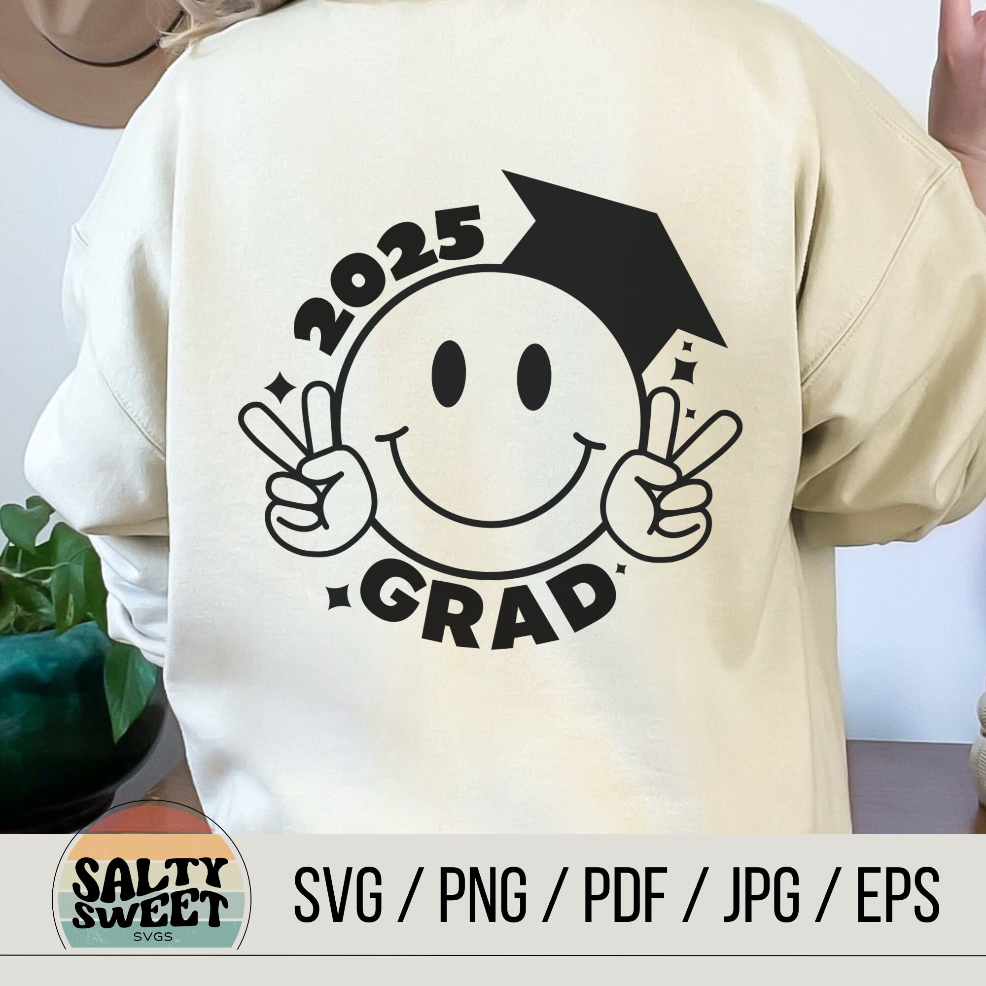 2025 Grad SVG With Smiley Face - Digital Download, Cheerful Graduation ...