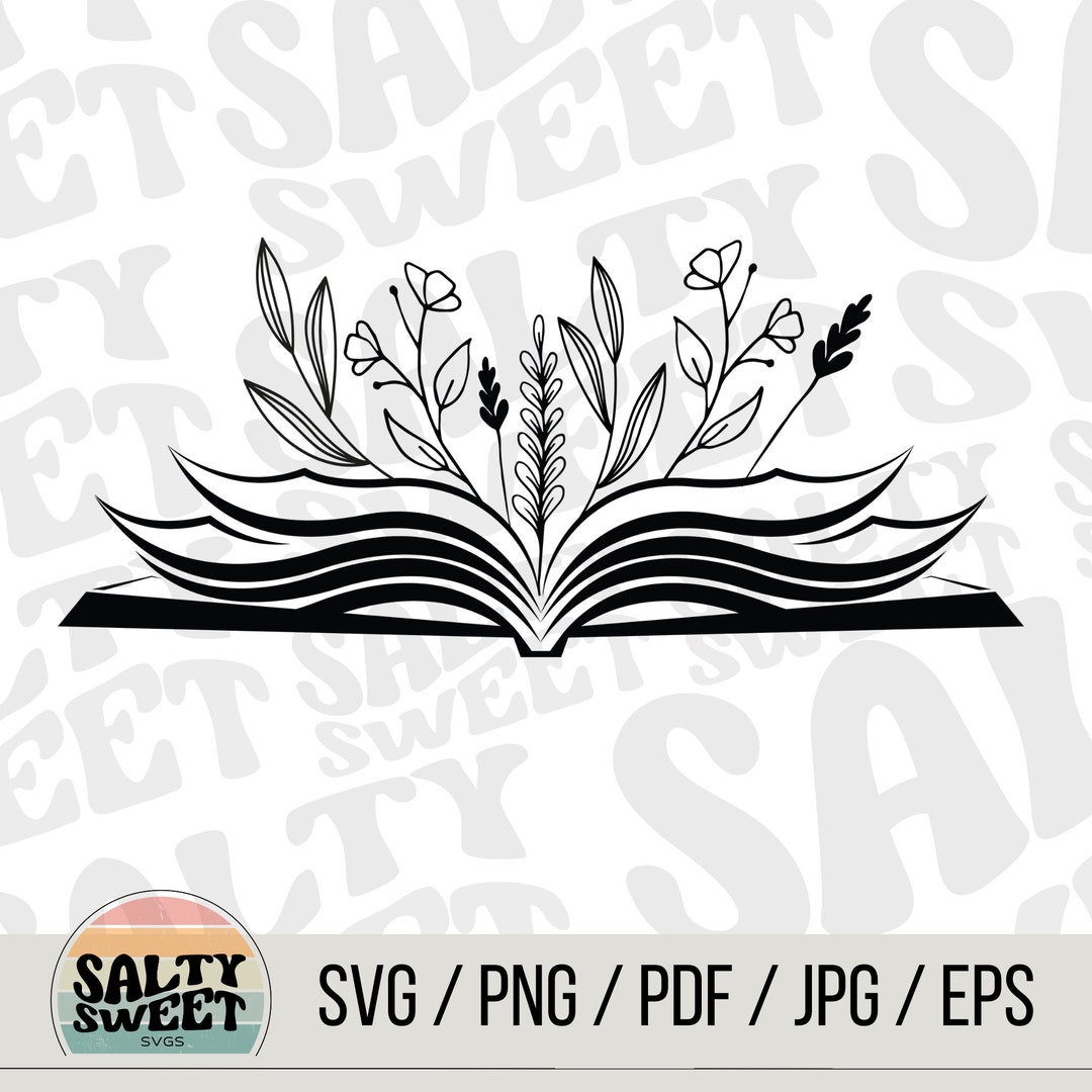 Book With Flowers SVG - Digital Download, Floral Book Lover Design ...