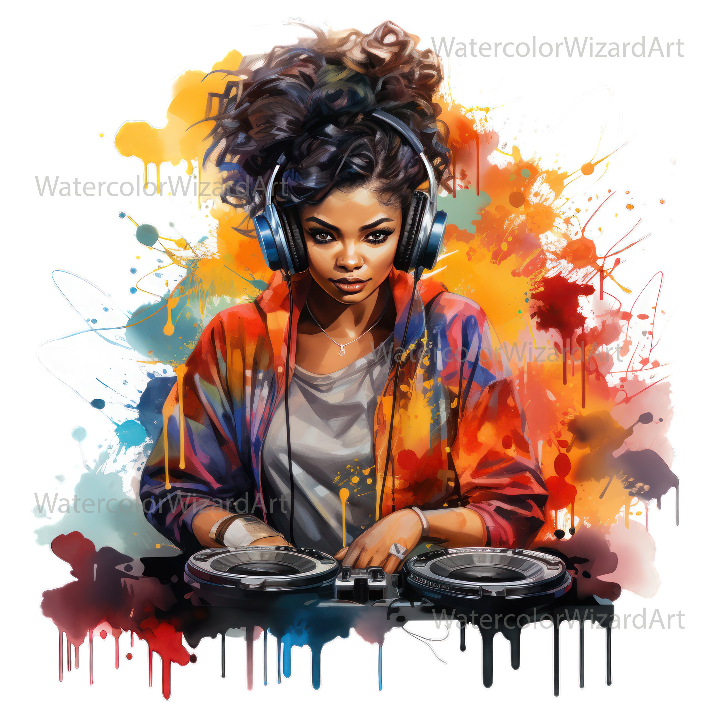 Watercolour Black Female DJ Clipart, African American Woman DJ Png ...