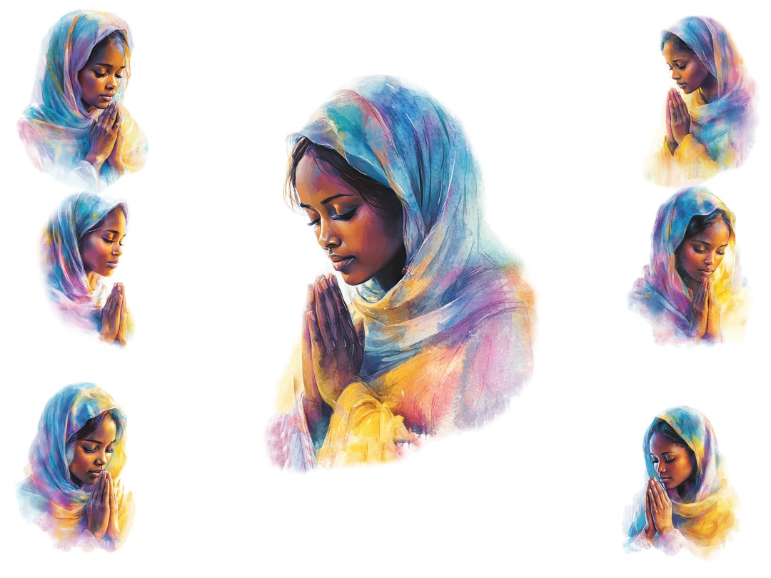 Watercolour Black Woman Praying, African American Woman Praying Clipart, Sublimation Png, Full ...