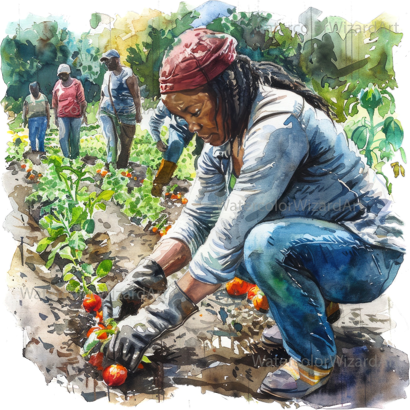Watercolour Black Woman Gardening Png, African American Woman Gardener ...