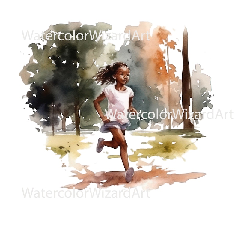 Watercolour Black Girl Running Clipart, Girl Sports Clipart, Girl ...