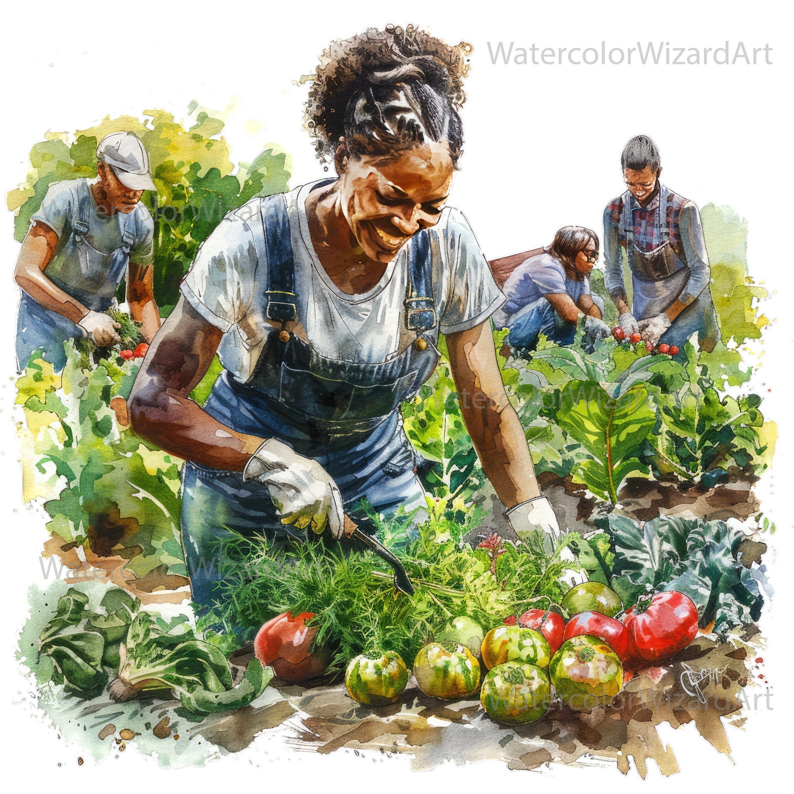 Watercolour Black Woman Gardening Png, African American Woman Gardener ...