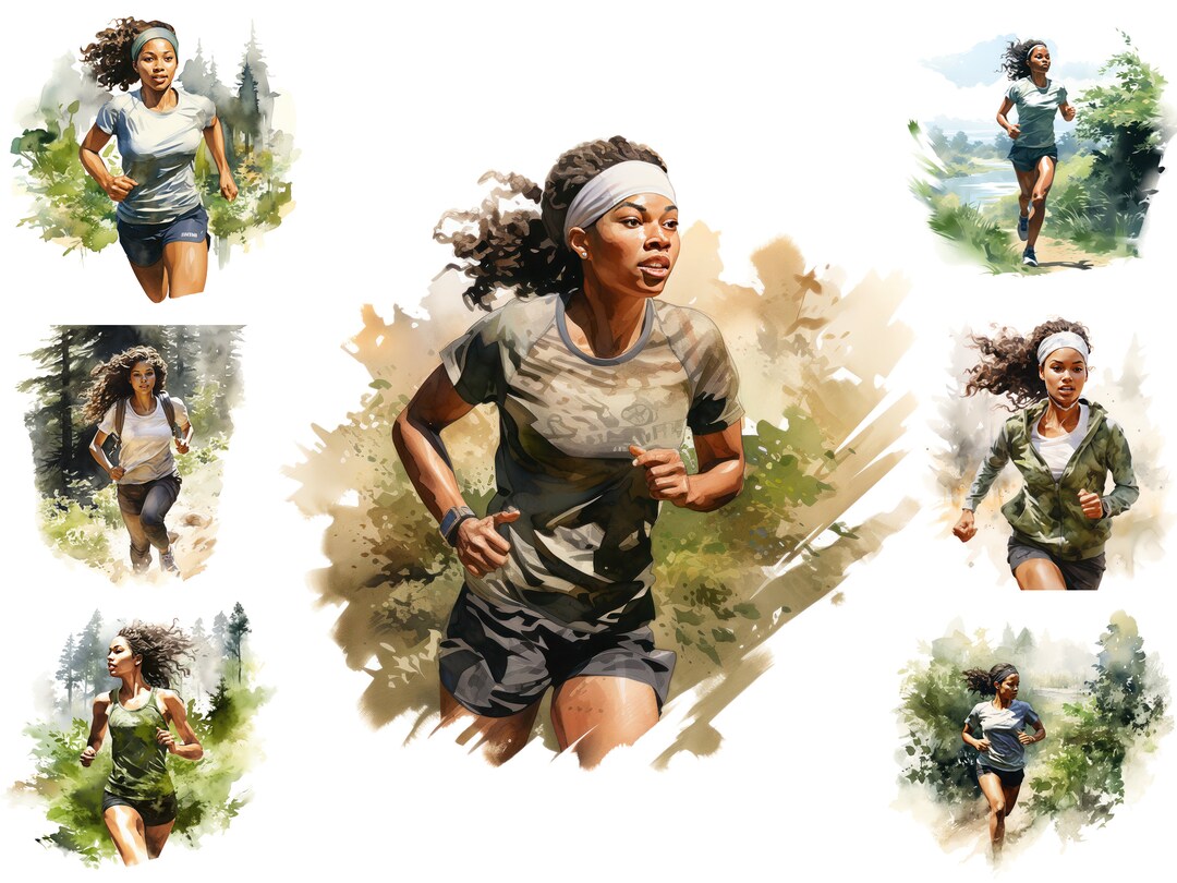 Watercolour Black Girl Running Clipart, Woman Sports Clipart, Girl ...