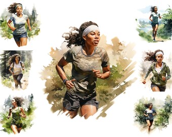 Watercolour Black Girl Dancing Clipart, Girl Sports Clipart, Woman ...