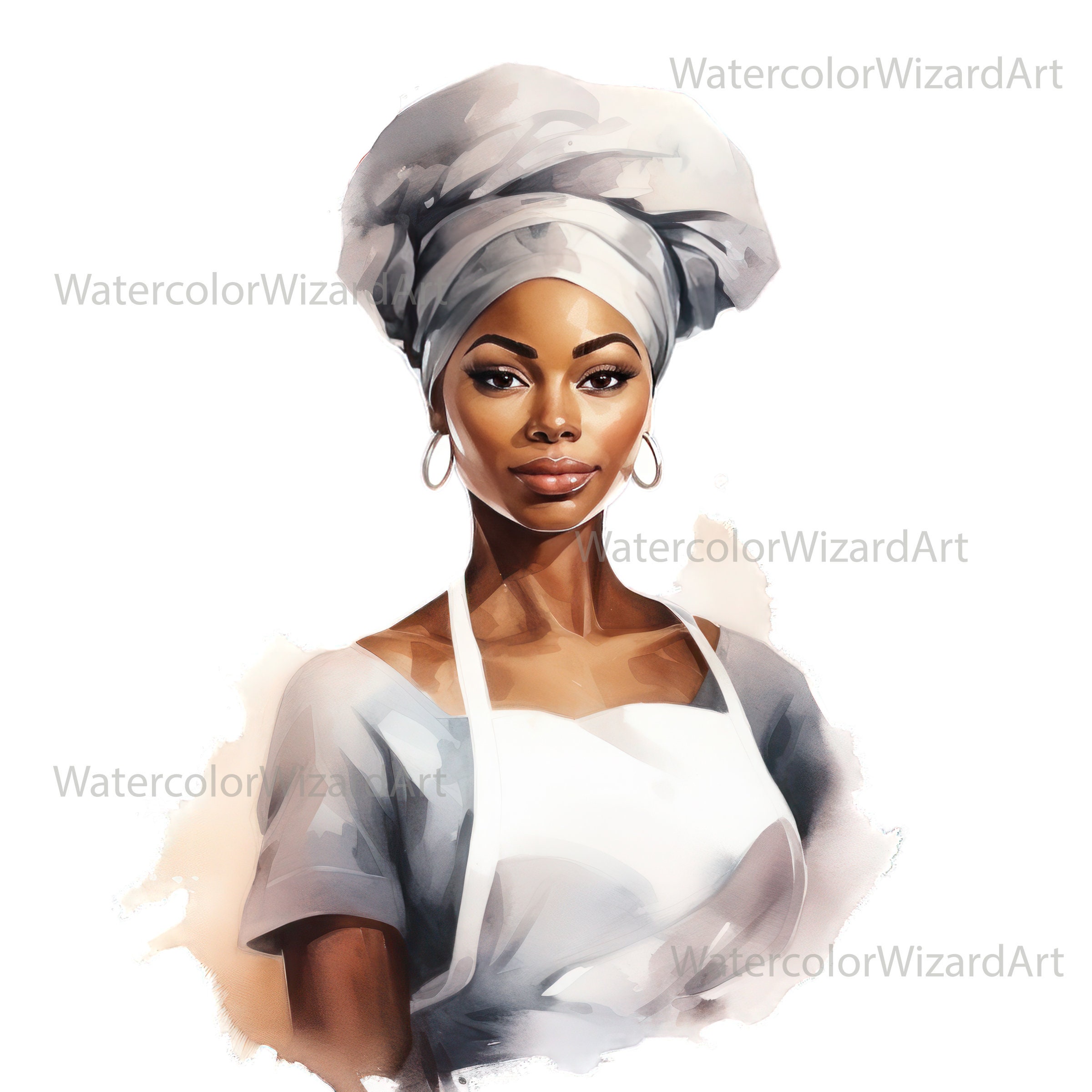 Watercolour Black Woman Bakery Chef Clipart, African American Chef Png ...