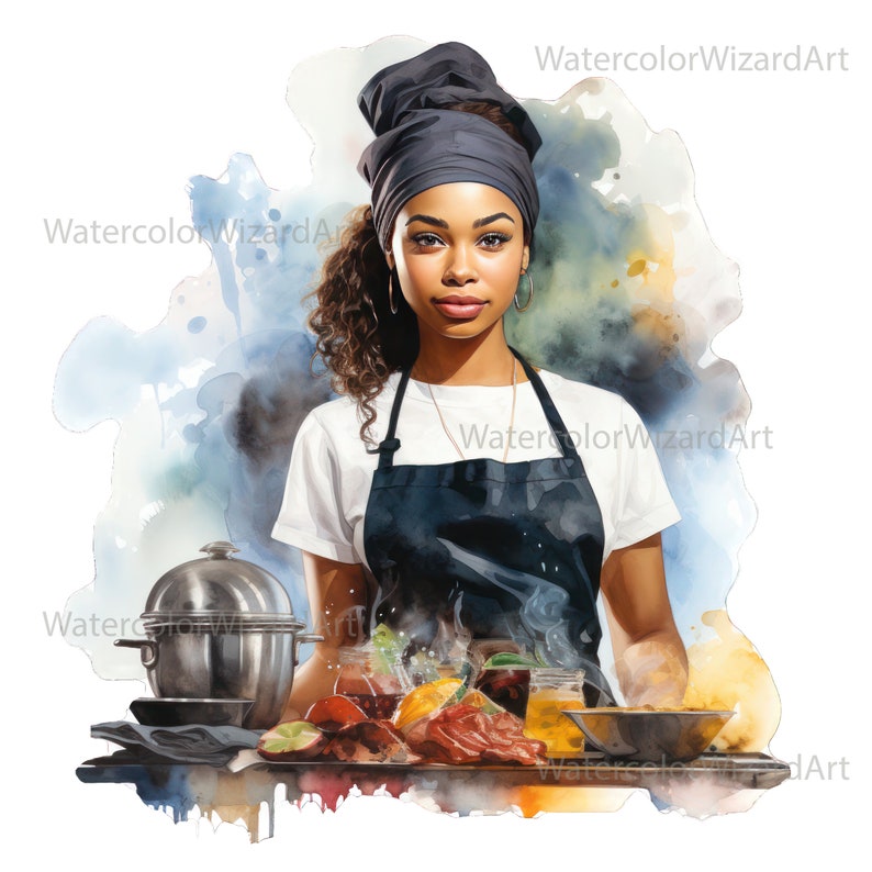 Watercolour Black Woman Chef Clipart, African American Chef Png ...