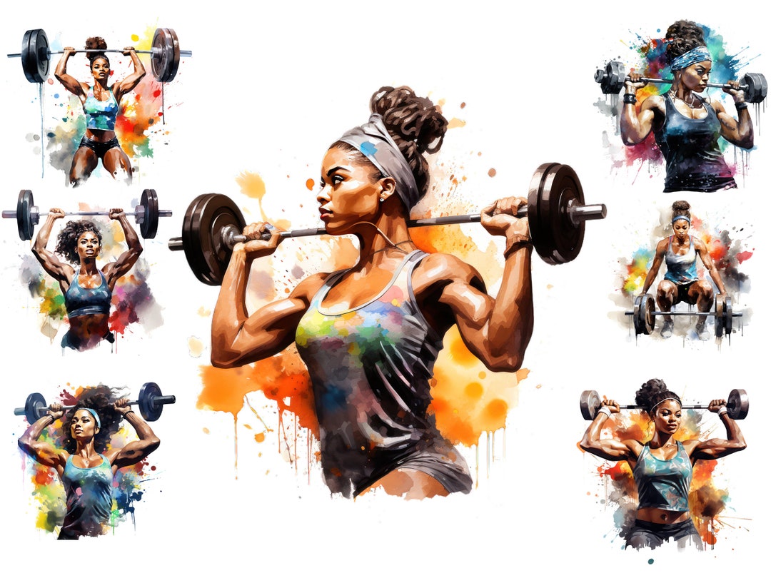 Watercolour Black Girl Fitness Clipart, African American Woman Sports ...