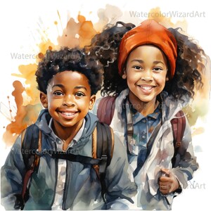 Watercolour African American School Kids Clipart, Black Kids Back to ...