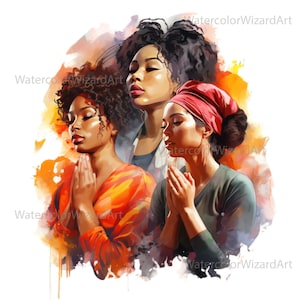 Watercolour Black Women Group Praying, African American Women Praying Clipart, Sublimation Png ...