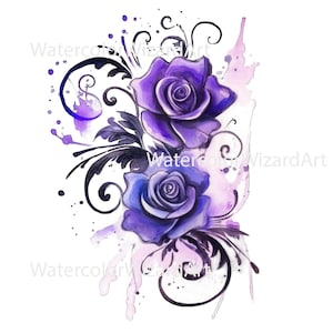 Watercolour Purple Roses Clipart, Purple Roses Png, Purple Flowers ...