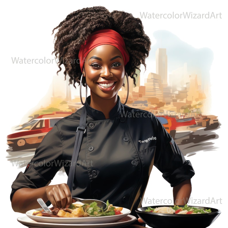 Watercolour Black Woman Chef Clipart, African American Chef Png ...