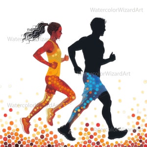 Watercolour Black Couple Running Clipart, Couple Sports Clipart ...