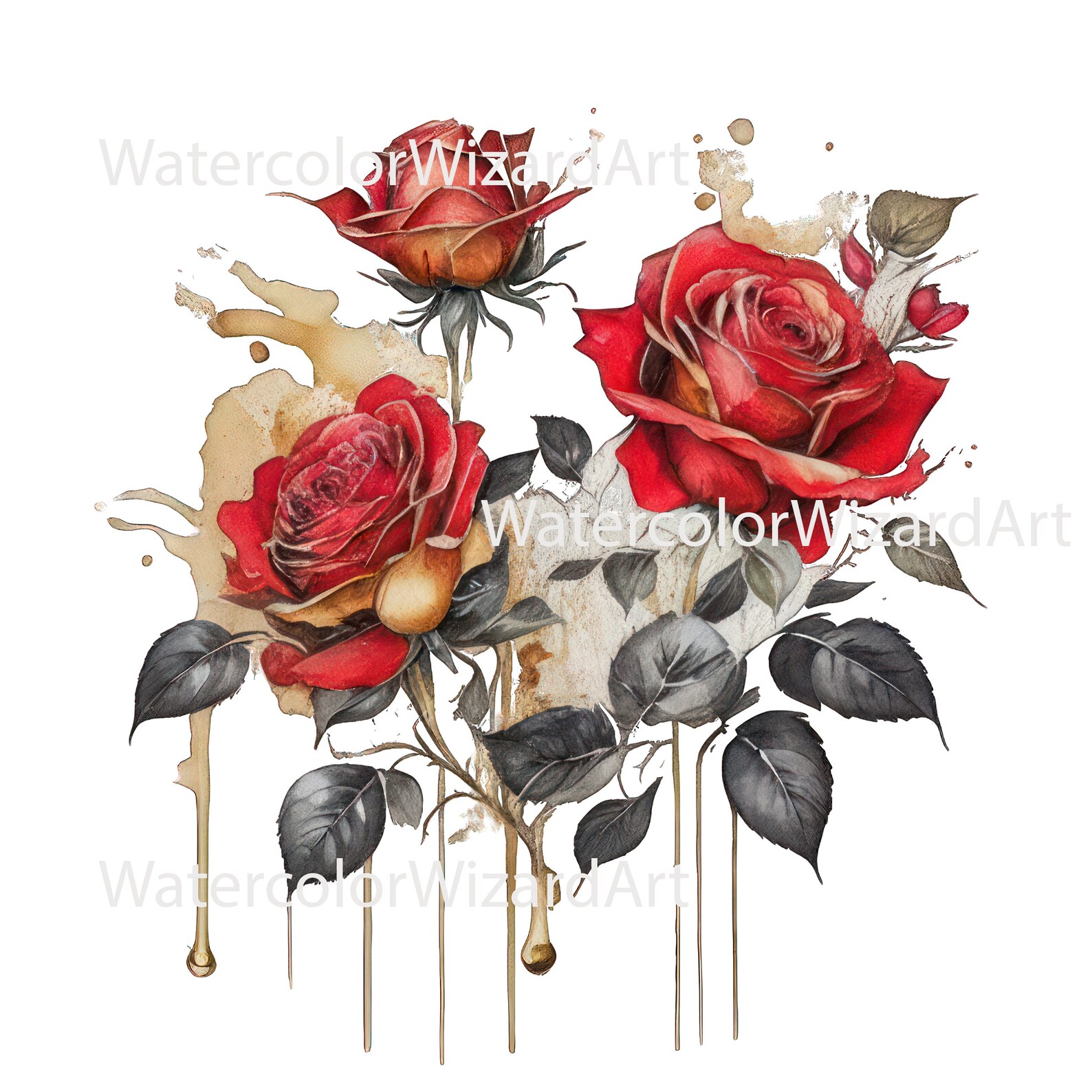 Watercolour Red Roses Clipart Cute Red Roses Png Flowers - Etsy