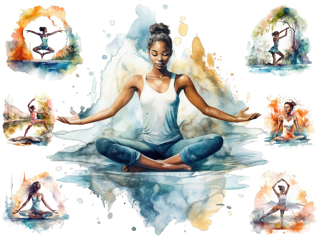 Watercolor Young Black Girl Clipart. Yoga Clipart PNG ,meditation ...