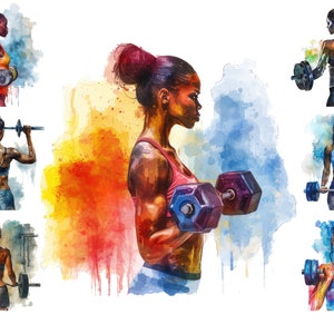 Watercolour Black Girl Fitness Clipart, African American Woman Sports ...