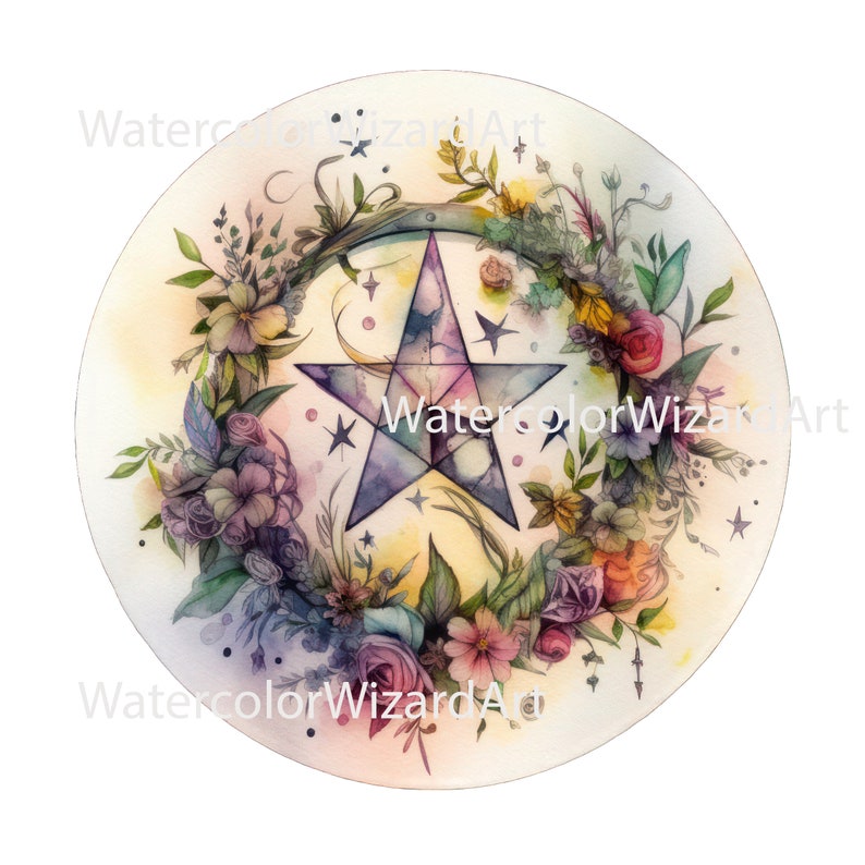 Watercolour Pentagram Clipart Wiccan Png Magic Clip Art - Etsy